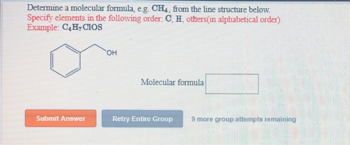 Solved Determine a molecular formula, eg. CH4, from the line | Chegg.com
