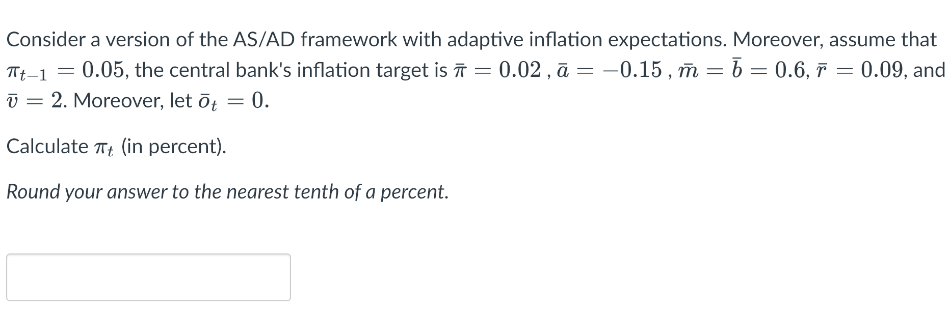 Solved Find inflation and short-run output, round to the | Chegg.com