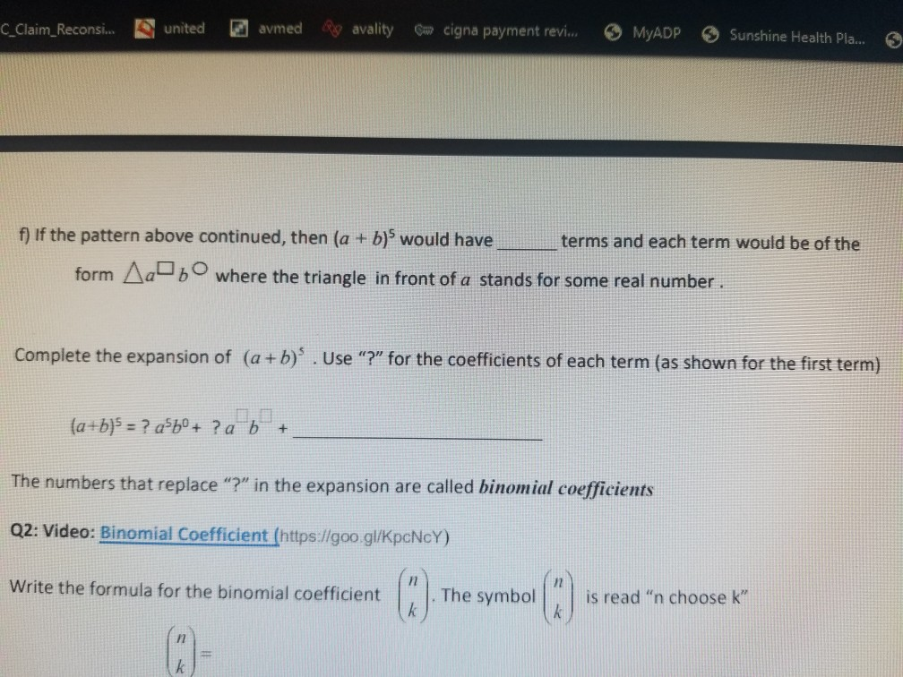 Solved UHC Claim_Reconsi.. Sunshine Health Pla... 01. a +b | Chegg.com