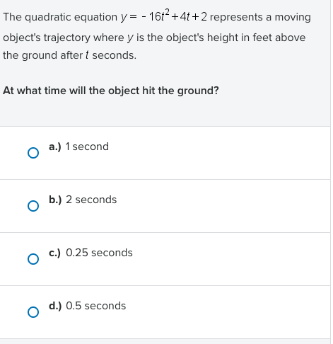 Solved The quadratic equation y equals short dash 16 t | Chegg.com