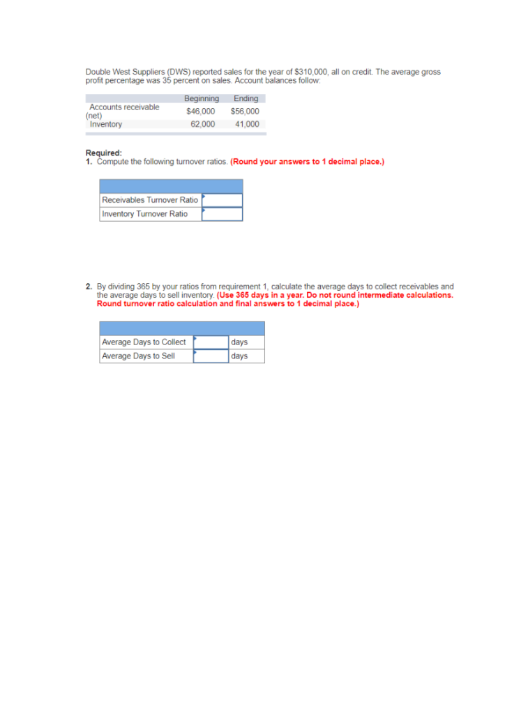 Solved Double West Suppliers (DWS) reported sales for the | Chegg.com