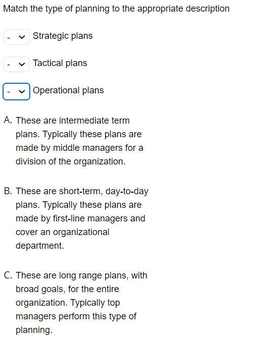 Solved Match the type of planning to the appropriate | Chegg.com