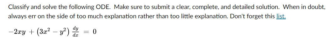 Solved Classify and solve the following ODE. Make sure to | Chegg.com