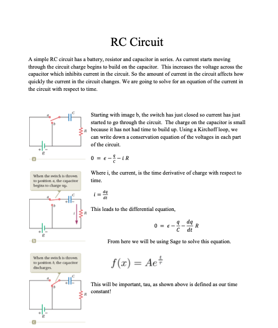 Solved RC Circuit A simple RC circuit has a battery, | Chegg.com