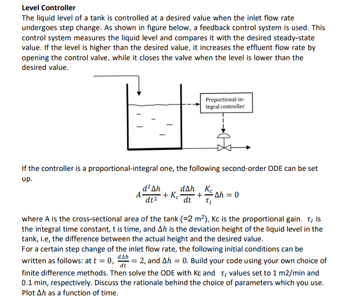 Level Controller The liquid level of a tank is | Chegg.com