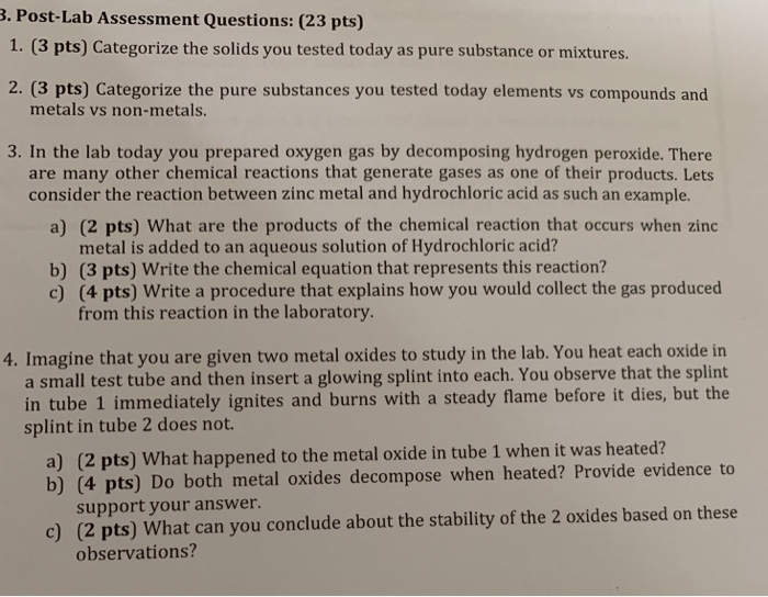 Solved . Post-Lab Assessment Questions: (23 pts) 1. (3 pts) | Chegg.com