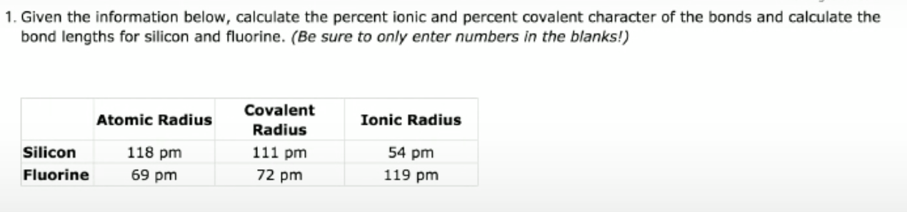 Solved Please solve for percent ionic and percent covalent | Chegg.com