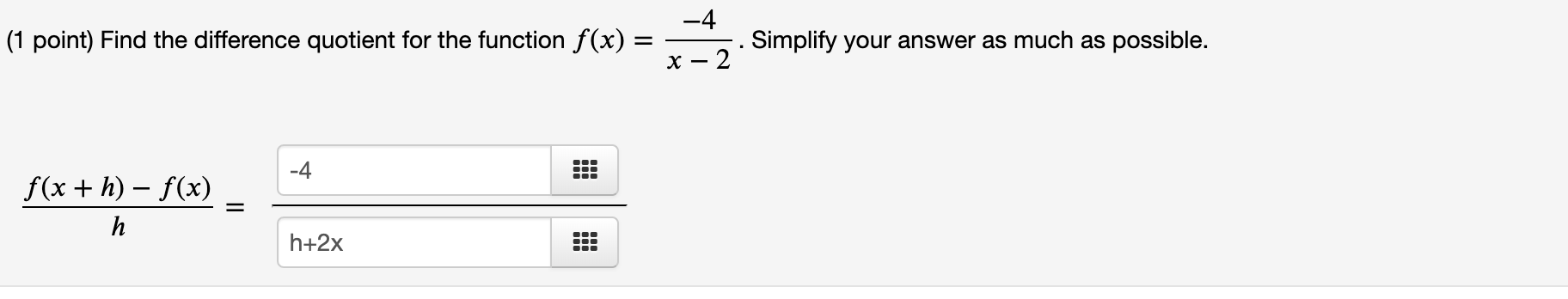 Solved 1 point) Find the difference quotient for the | Chegg.com