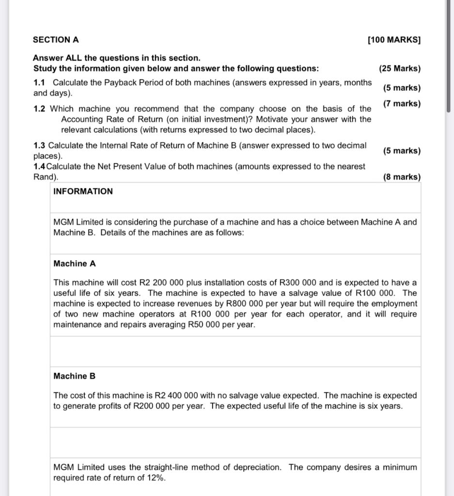 Solved SECTION A [100 MARKS] (25 Marks) (5 marks) (7 marks) | Chegg.com