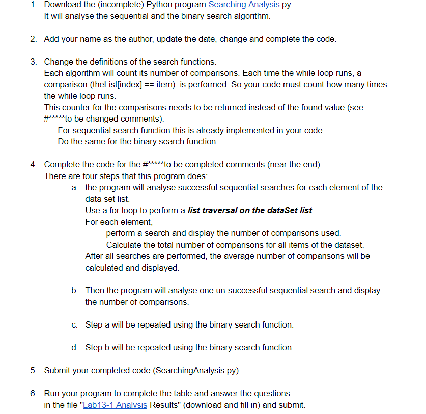 1. Download the incomplete) Python program Searching | Chegg.com