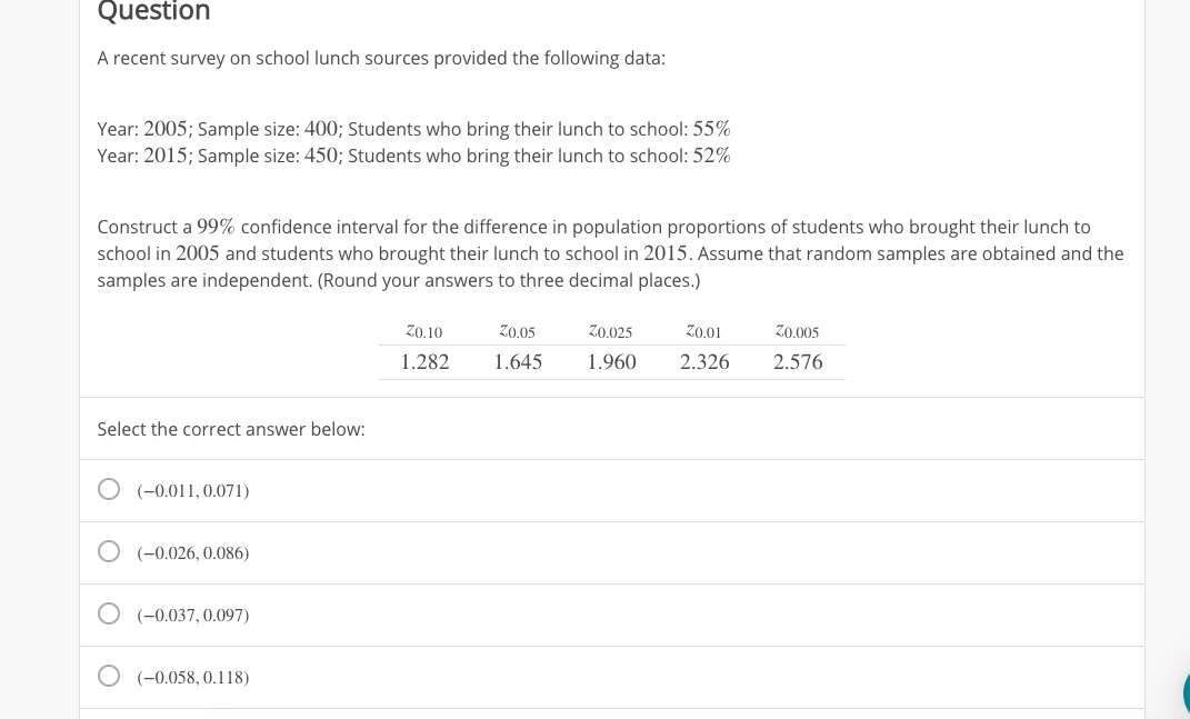 Solved Question A recent survey on school lunch sources | Chegg.com