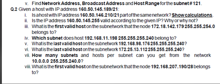 v. Find Network Address, Broadcast Address and Host | Chegg.com
