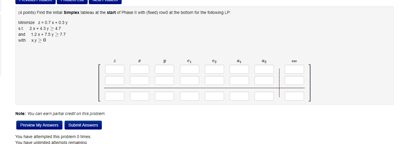 Solved (4 points) Find the initial Simplex tableau at the | Chegg.com
