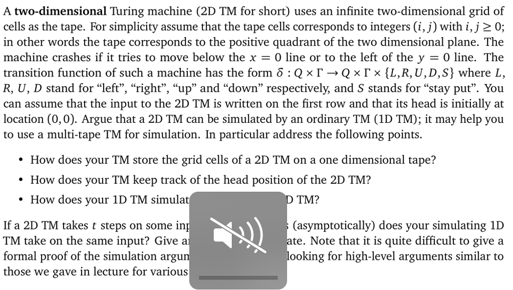 A two-dimensional Turing machine (2D TM for short) | Chegg.com