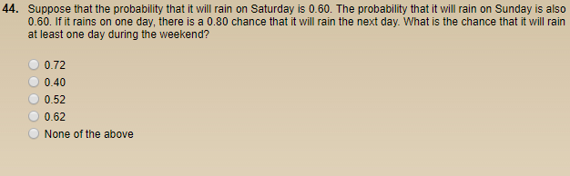 Solved 44. Suppose that the probability that it will rain on | Chegg.com