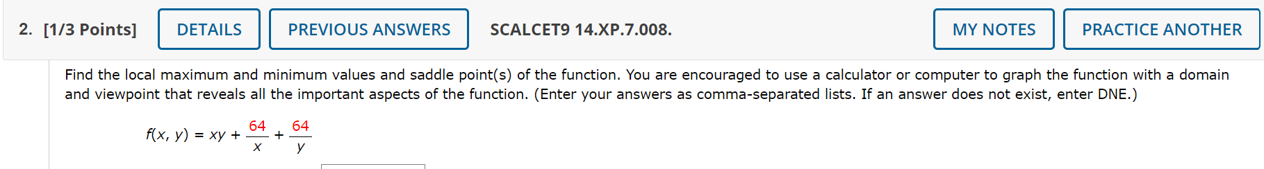 2. [1/3 Points] SCALCET9 14.XP.7.008. Find the local | Chegg.com