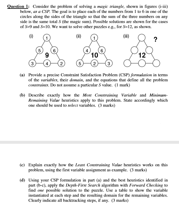 Question 1: Consider the problem of solving a magic | Chegg.com