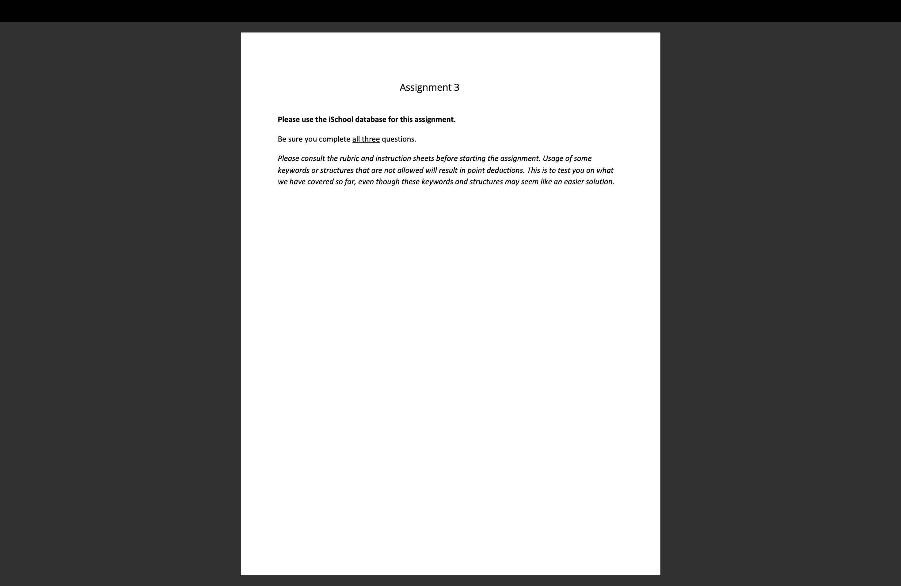 Please use the iSchool database for this assignment. | Chegg.com