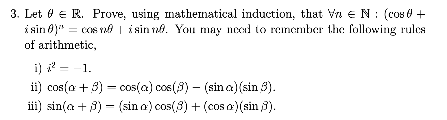 Solved Let θinR. ﻿Prove, using mathematical induction, that | Chegg.com
