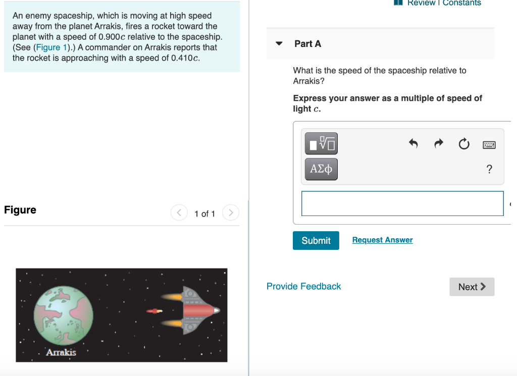 Solved 1 Review | Constants An enemy spaceship, which is | Chegg.com