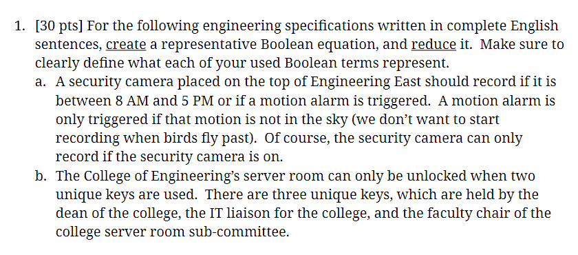 Solved 1. [30 pts] For the following engineering | Chegg.com