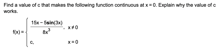 Solved Find a value of c that makes the following function | Chegg.com