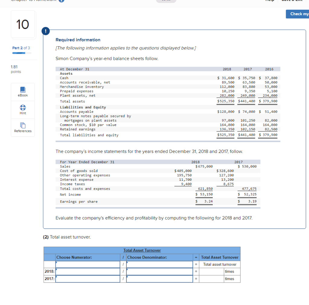 Solved Check my wc Part 1 of 3 Required information (The | Chegg.com