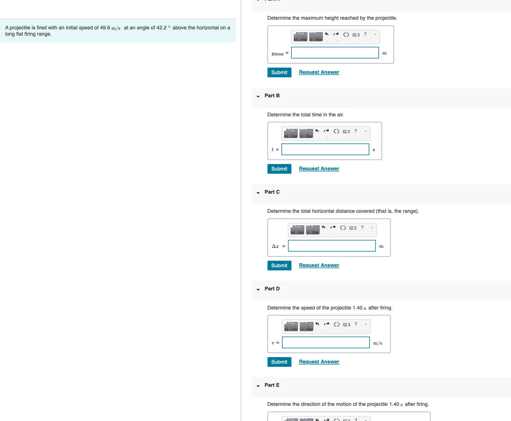 Solved A projectile is fired with an initial speed of 49.6ms | Chegg.com