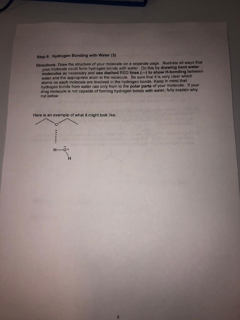 Solved Step 6: Hydrogen Bonding with Water (3) Directions: | Chegg.com