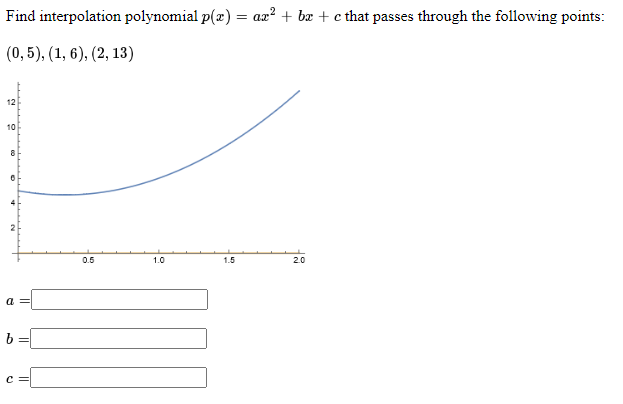 Solved Find interpolation polynomial p(x) = ax² + b + c that | Chegg.com