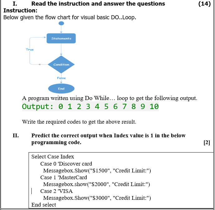 Solved (14) I. Read the instruction and answer the questions | Chegg.com