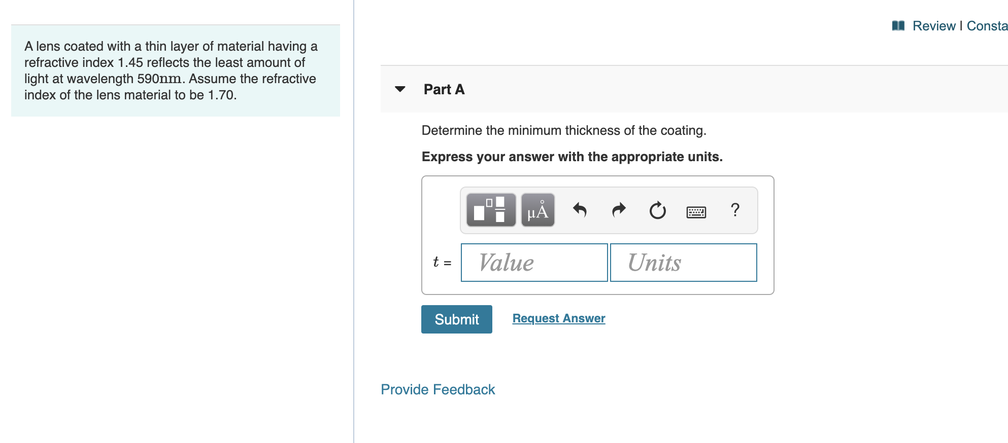 Solved A lens coated with a thin layer of material having a | Chegg.com