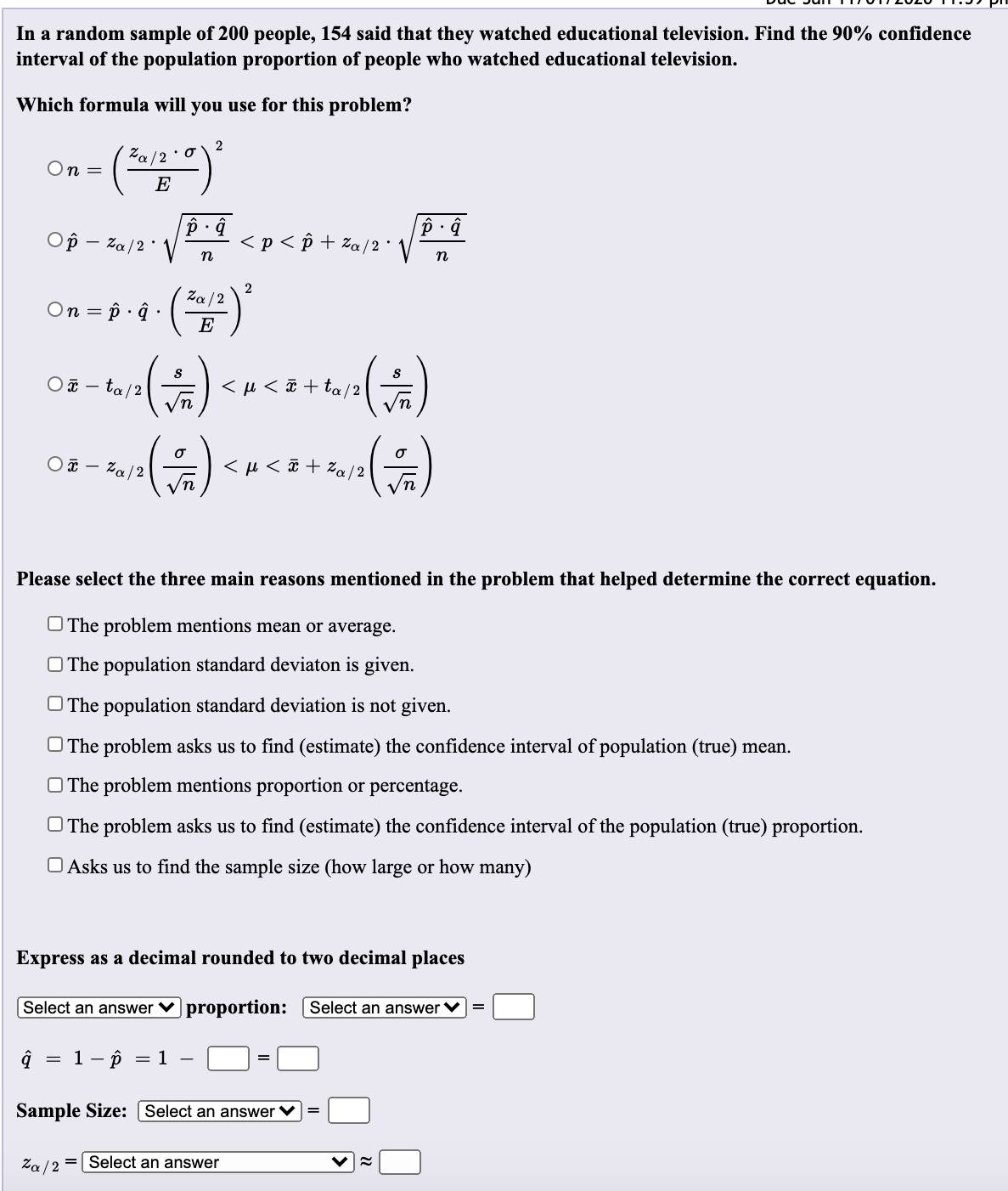 Solved In a random sample of 200 people, 154 said that they | Chegg.com