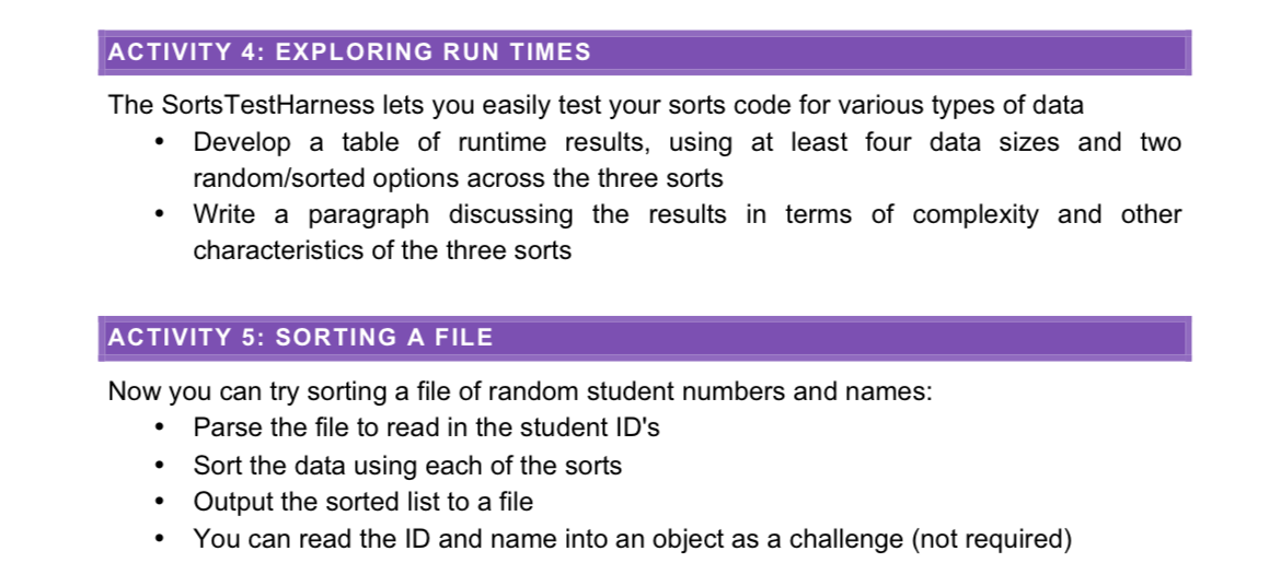 Solved ACTIVITY 4: EXPLORING RUN TIMES The Sorts TestHarness | Chegg.com