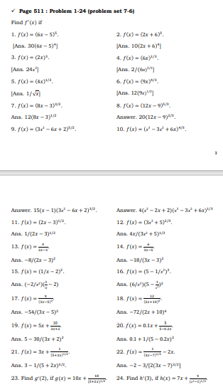 Solved Page 511 : Problem 1-24 (problem set 7-6) Find f'(x) | Chegg.com