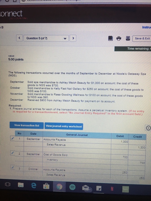Solved onnect Instru Question 5 (of 7 Save & Exit Time | Chegg.com Solved onnect Instru Question 5 (of 7 Save & Exit Time | Chegg.com