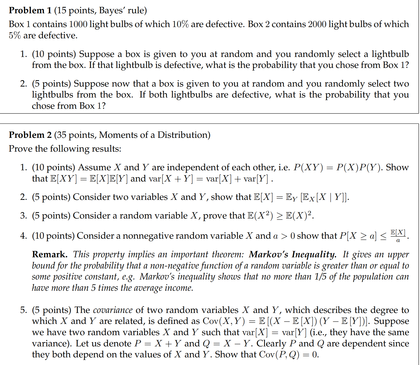 Solved Problem 1 (15 points, Bayes' rule) Box 1 contains | Chegg.com