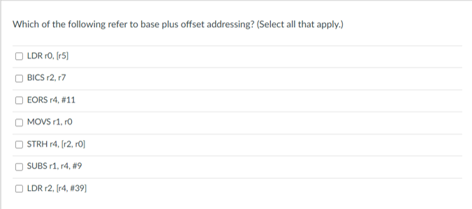 Solved Which of the following refer to base plus offset | Chegg.com