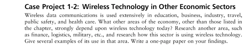 Solved Case Project 1-2: Wireless Technology in Other | Chegg.com