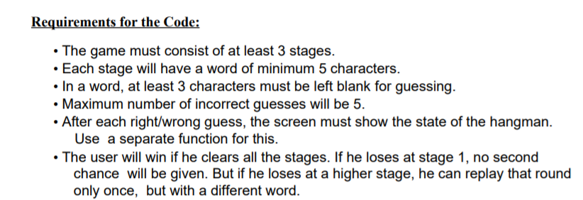 Solved Write a Code in C to build the Hangman Game. Hangman | Chegg.com
