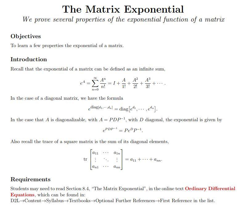 Solved The Matrix Exponential We prove several properties of | Chegg.com