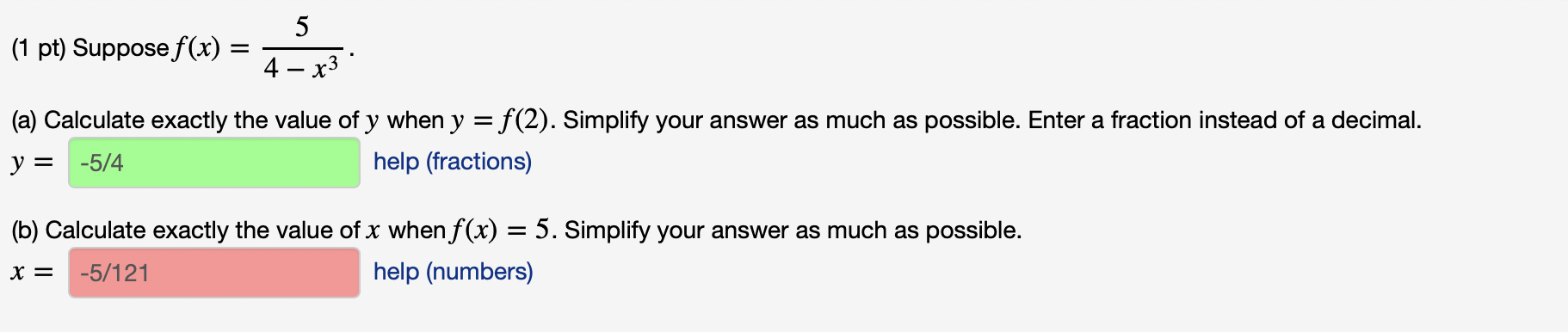 Solved (1 pt) Suppose f(x)=4−x35 (a) Calculate exactly the | Chegg.com
