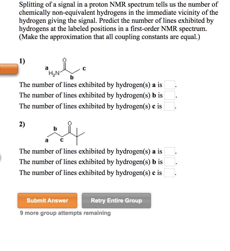 Solved Splitting of a signal in a proton NMR spectrum tells | Chegg.com