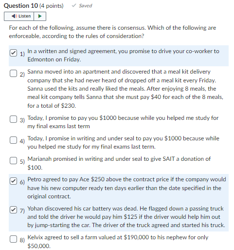 Solved Question 10 (4 points) Saved For each of the | Chegg.com