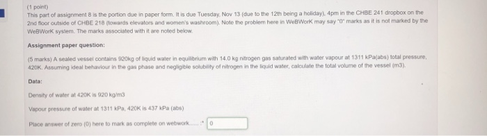 Solved (1 point) This part of assignment 8 is the portion | Chegg.com