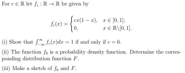 Solved For c∈R let fc:R→R be given by | Chegg.com