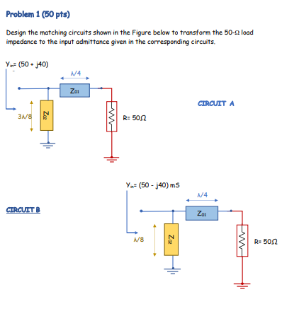 Solved Problem 1 (50 pts) Design the matching circuits shown | Chegg.com
