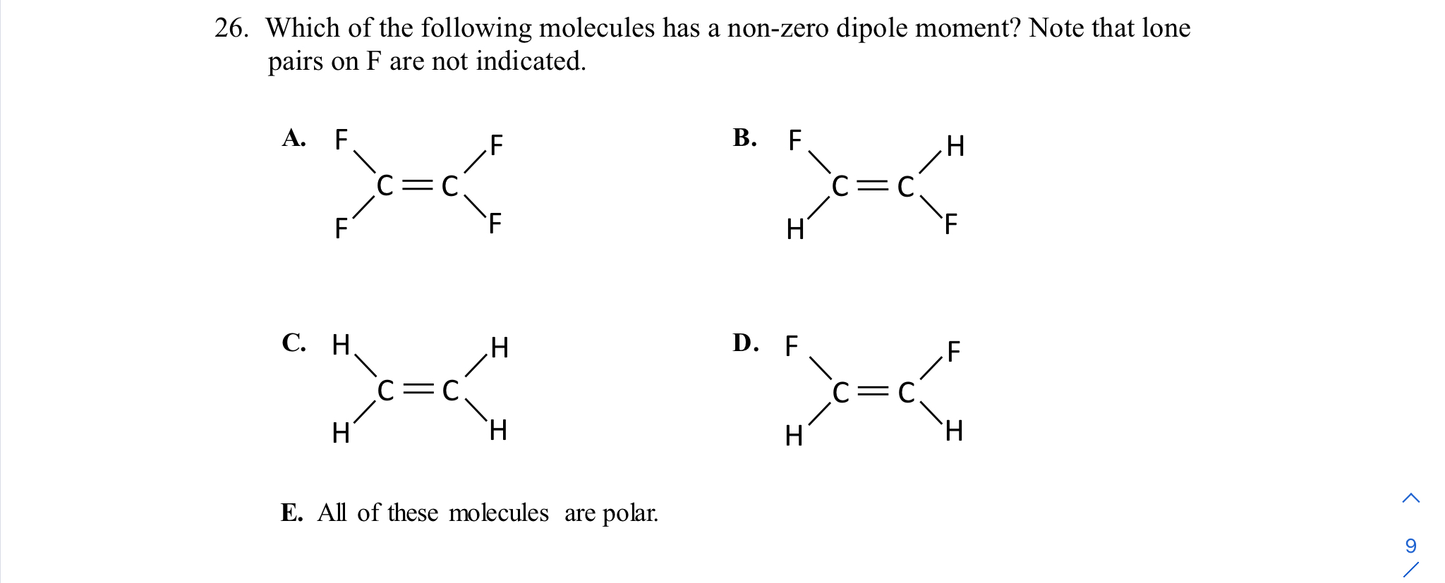 Solved 6. Which of the following molecules has a non-zero | Chegg.com