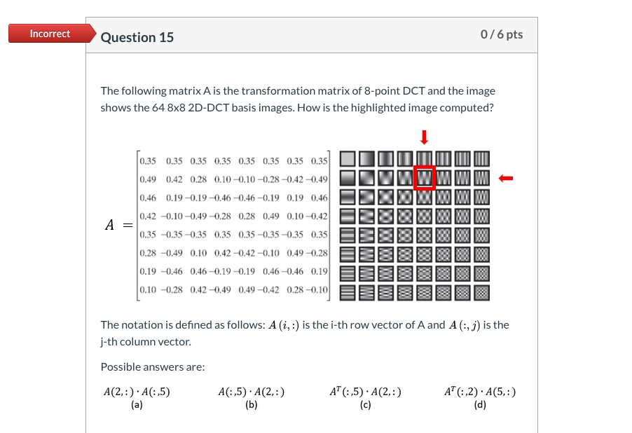 Solved Incorrect Question 15 0/6 pts The following matrix A | Chegg.com