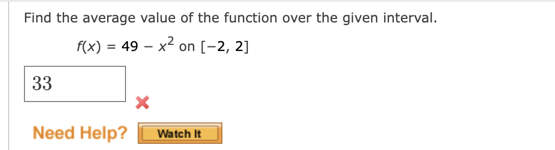 Solved Find the average value of the function over the given | Chegg.com